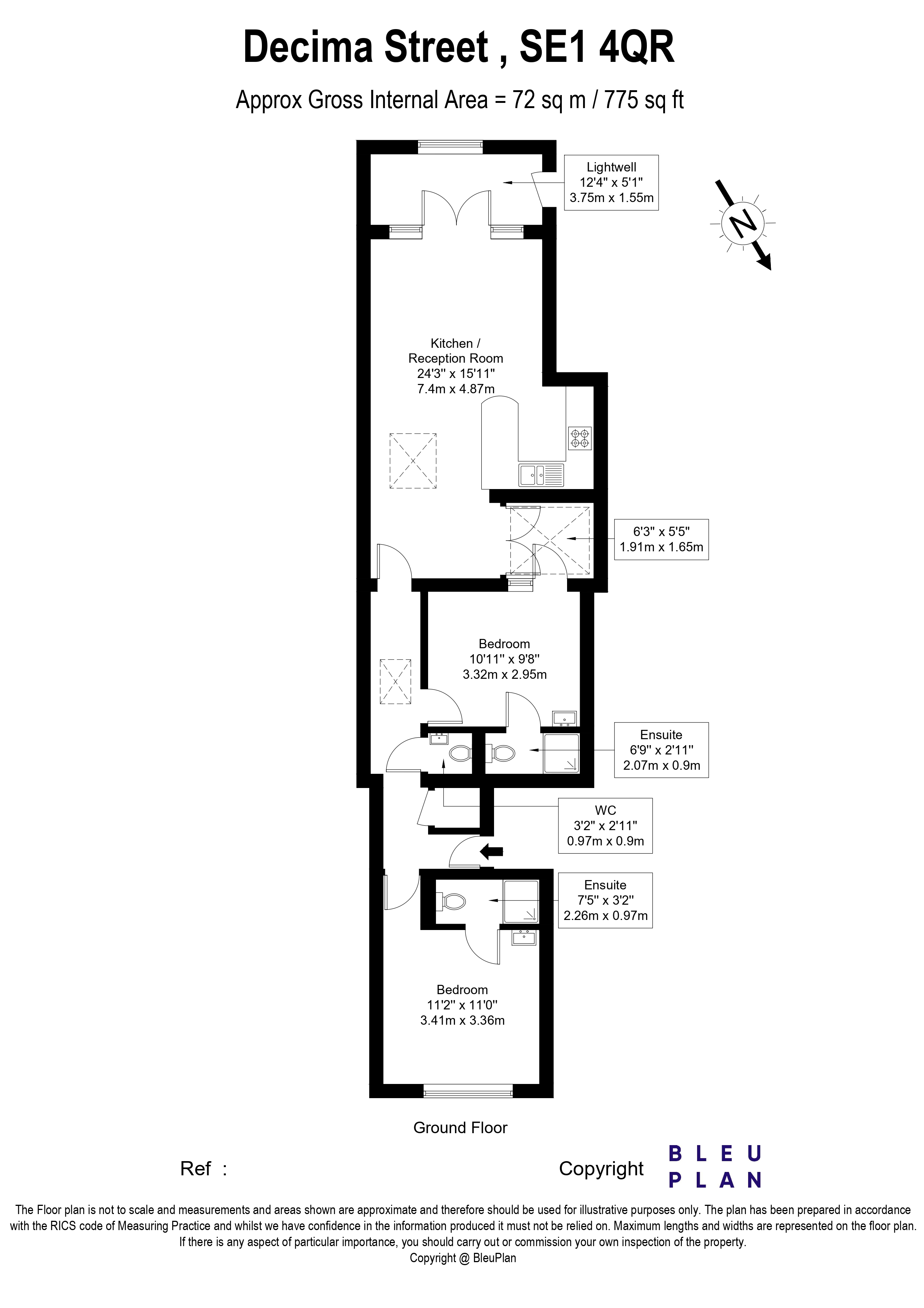 Two bedroomed two bathroomed apartment with patio garden